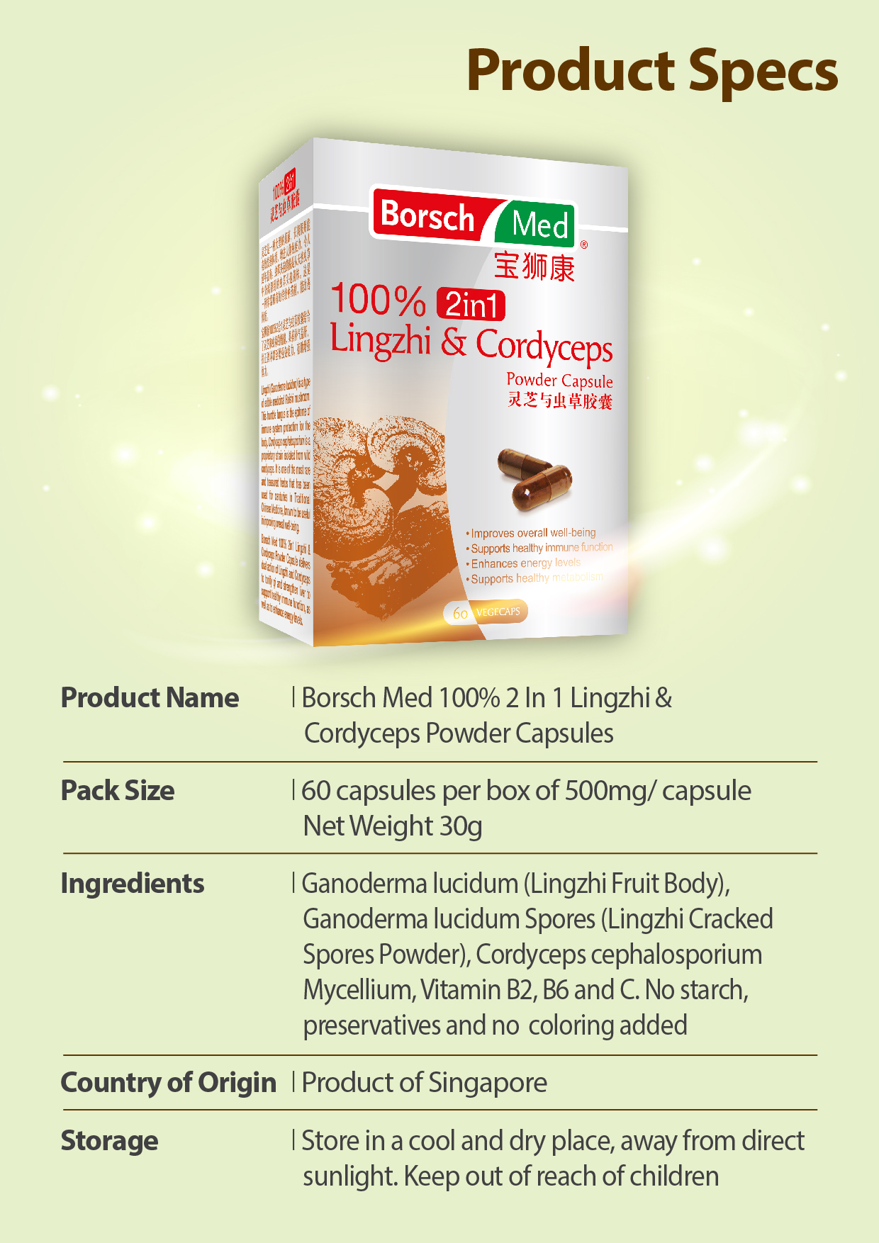 Borsch Med 100% 2in1 Lingzhi And Cordyceps Powder Capsule 500mg x 60 ...